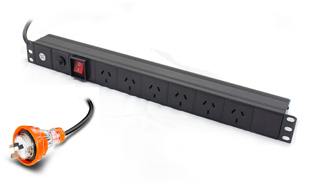 6 Port Basic PDU, (6) 3 Pin AUS GPO Output (1) 3 Pin Captive Aus Plug