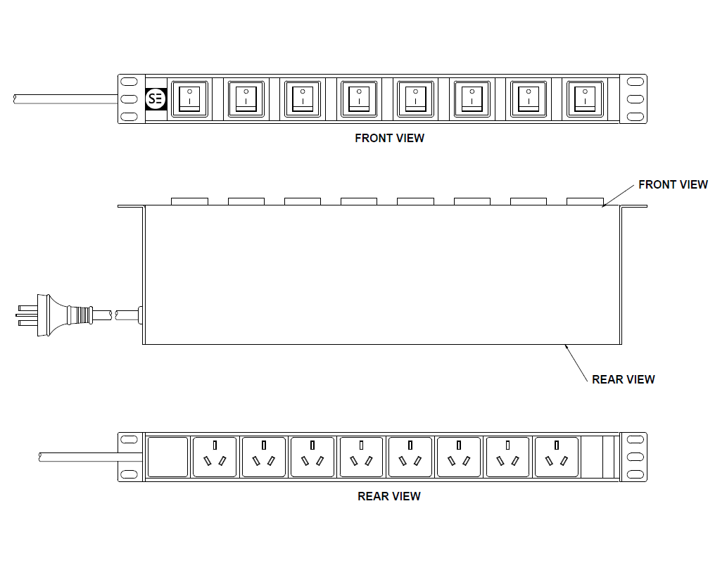 8 Port Basic PDU, (8) 3 Pin AUS GPO [INDIVIDUALLY SWITCHED] Outputs (1