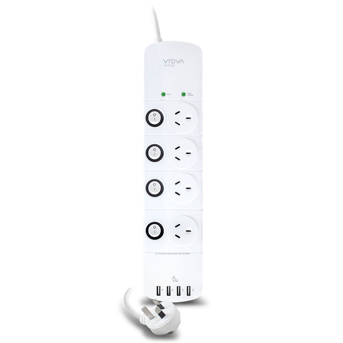 4 Outlet Power Board with Switches & 4 USB Ports (4.5A Current)-Surge